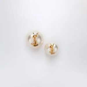 Saint Laurent Asymmetrical Earrings With Pearl And Cassandre Logo - Silver