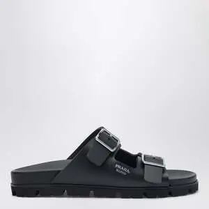 Prada Leather Double Buckle Slider Sandals - Black