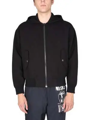 Moschino Zip-up Hooded Jacket With Logo - Black