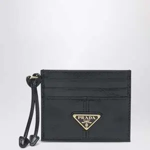 Prada Leather Card Holder With Triangle Logo - Black