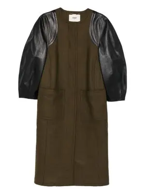 Fendi Wool Coat With Leather Sleeves