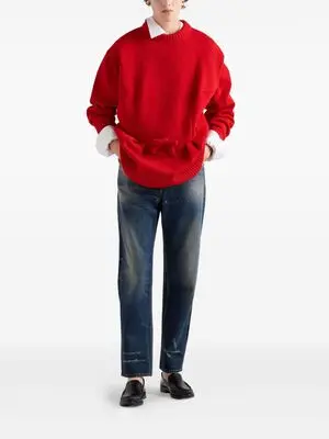 Prada Wool Crewneck Sweater With Bow Detail - Multicolor