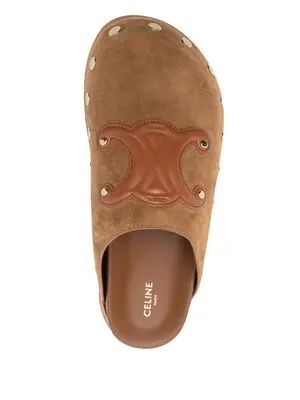 Celine Suede Leather Slippers With Stud Embellishment