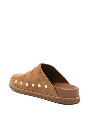 Celine Suede Leather Slippers With Stud Embellishment