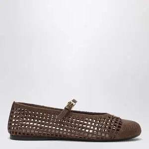 Prada Cocoa Crochet Knit Ballerina Flats - Brown