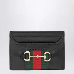 Gucci Web Cardholder With Horsebit In Leather - Black