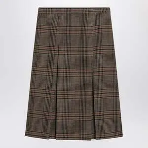 Saint Laurent Prince Of Wales Wool Midi Skirt - Brown