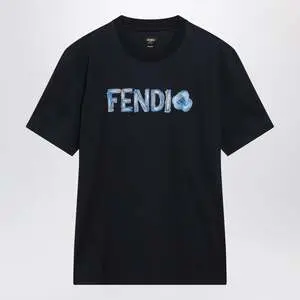 Fendi Navy T-shirt With Embroidered Logo