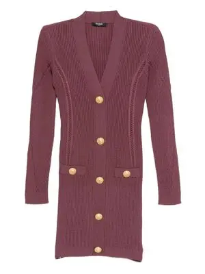Balmain V-neck Buttoned Knit Dress - Multicolor