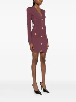 Balmain V-neck Buttoned Knit Dress