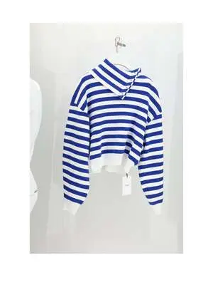 Celine Striped High Neck Sweater With Button Detailing - Multicolor