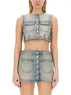 COURREGES Cropped Denim Vest - Blue