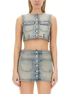 COURREGES Cropped Denim Vest - Blue