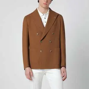 Tagliatore TAGLIATORE Caramel Double-Breasted Wool Jacket Brown