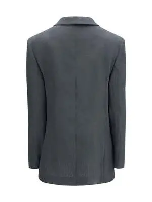 Giorgio Armani Single-breasted Linen Jacket With Peak Lapels - Gray