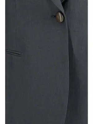 Giorgio Armani Single-breasted Linen Jacket With Peak Lapels - Gray