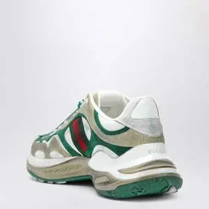 Gucci Suede Sneakers With Delave Effect And Gg Fabric - Cream