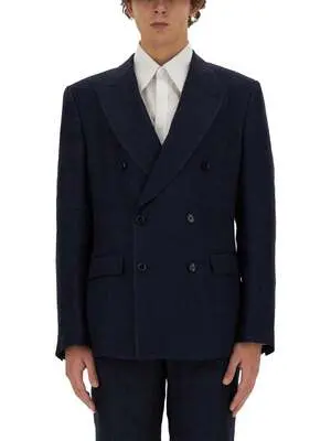 Dolce & Gabbana Double-breasted Linen Blazer - Blue