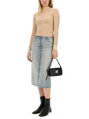 COURREGES Button-front Midi Skirt In Denim - Blue