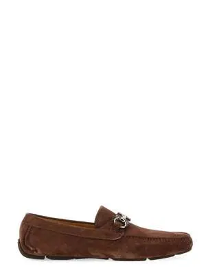 FERRAGAMO Gancini Suede Loafers - Brown