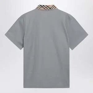 Burberry Grey Cotton Polo With Check Collar