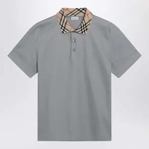Burberry Burberry Grey Cotton Polo With Check Collar Men Gray