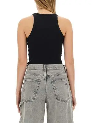 Attico Ribbed Tank Top With Embellished Straps - Black