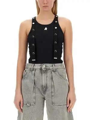 Attico Ribbed Tank Top With Embellished Straps - Black