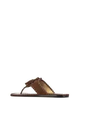 Prada Brown Suede Tassel Thong Slippers - Multicolor