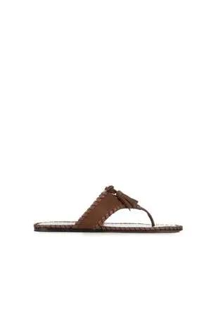 Prada Brown Suede Tassel Thong Slippers - Multicolor