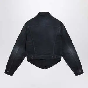 Balenciaga Dark Navy Washed Cotton Denim Jacket With Curved Waist