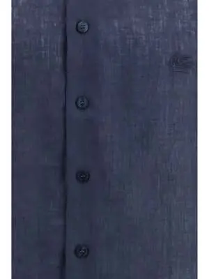 Etro Linen Shirt With Contrasting Pegaso Embroidery Logo - Blue