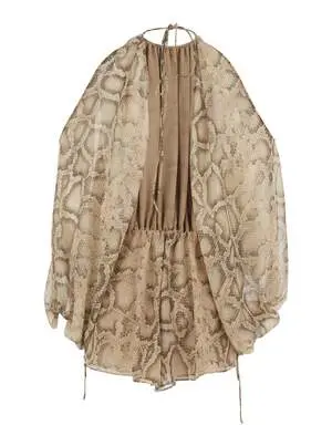 Andamane Beige Python Print Blouse With Fabric Knot Closure
