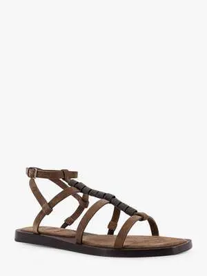 Brunello Cucinelli Suede Sandals With Monili Embellished Straps