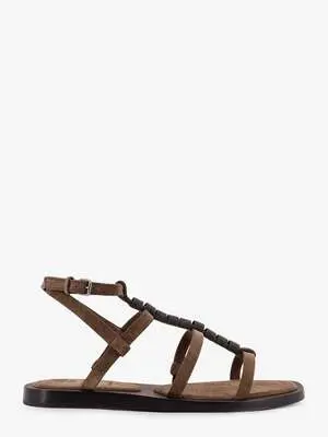 Brunello Cucinelli Suede Sandals With Monili Embellished Straps - Multicolor