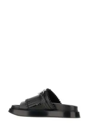 Alexander McQueen Black Leather Fringe Sandals