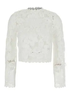 SELF-PORTRAIT Crochet Lace Top With Short Sleeves - Multicolor
