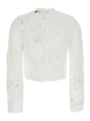 SELF-PORTRAIT Crochet Lace Top With Short Sleeves - Multicolor