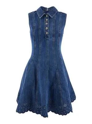 SELF-PORTRAIT Denim Broderie Dress - Multicolor