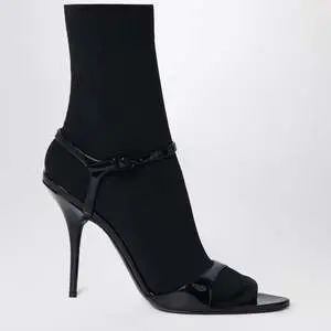 Balenciaga Avenue Sock Sandal In Patent Leather And Mesh - Black