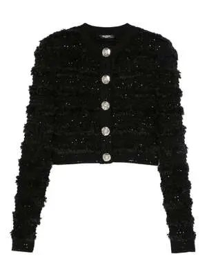Balmain Textured Knit Sequined Cropped Cardigan - Multicolor