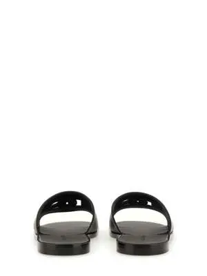 Dolce & Gabbana Leather Logo Slide Sandals - Black
