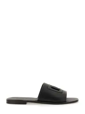 Dolce & Gabbana Leather Logo Slide Sandals - Black