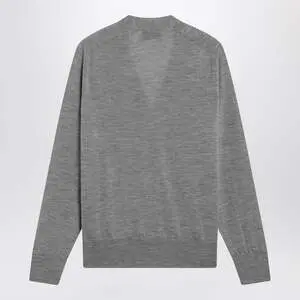 AMI Paris Merino Wool V-neck Cardigan With De Coeur Embroidery