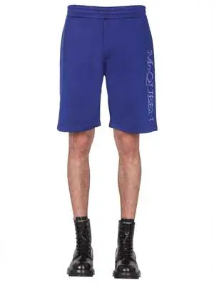Alexander McQueen Shorts With Embroidered Logo - Blue