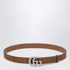 Gucci Suede Belt With Gg Marmont Buckle - Brown