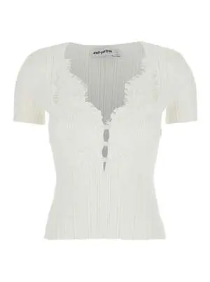 SELF-PORTRAIT Knit Top With Lace Trim - Multicolor