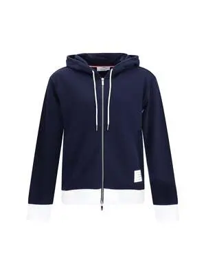 Thom Browne Cotton Hoodie With Logo Detail - Blue