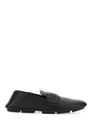 Dolce & Gabbana Leather Driver With Logo - Black