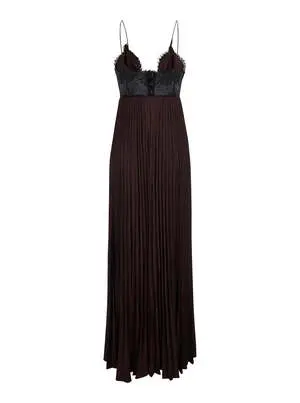 SELF-PORTRAIT Brown Satin Maxi Dress With Lace Inserts